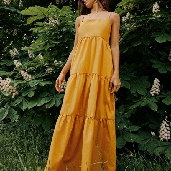 Zara | Dresses | Zara Ms Size Xlarge Mustard Yellow Square Neckline ...
